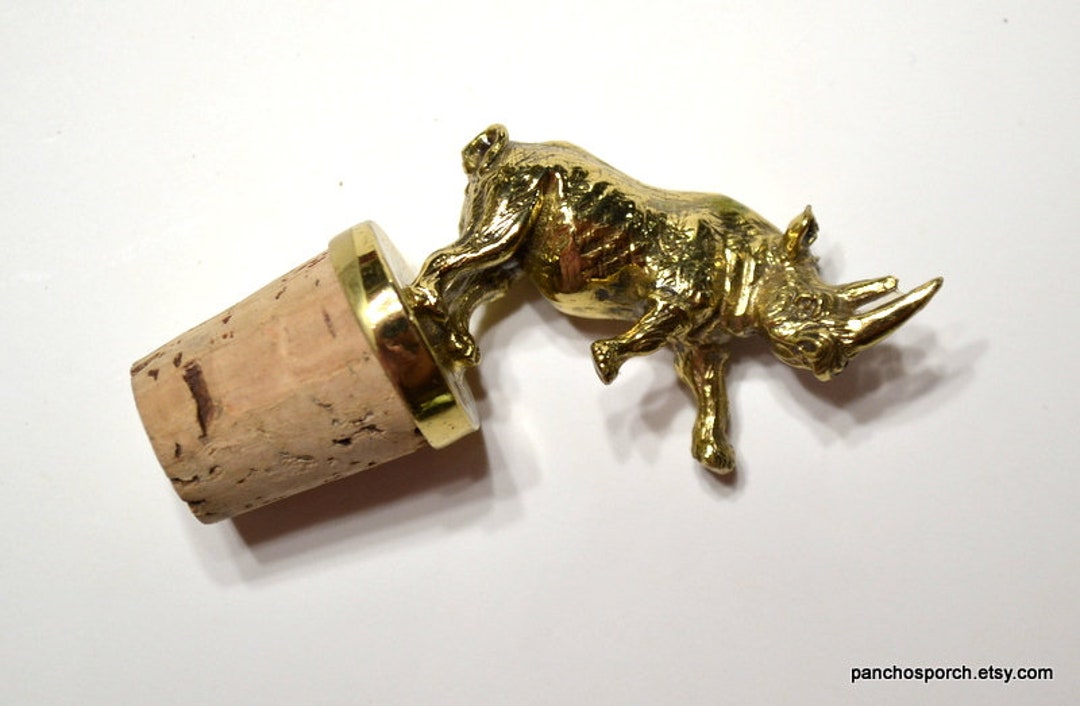 Vintage Brass Rhinoceros Bottle Cork Rhino Bottle Stopper Exotic Safari ...