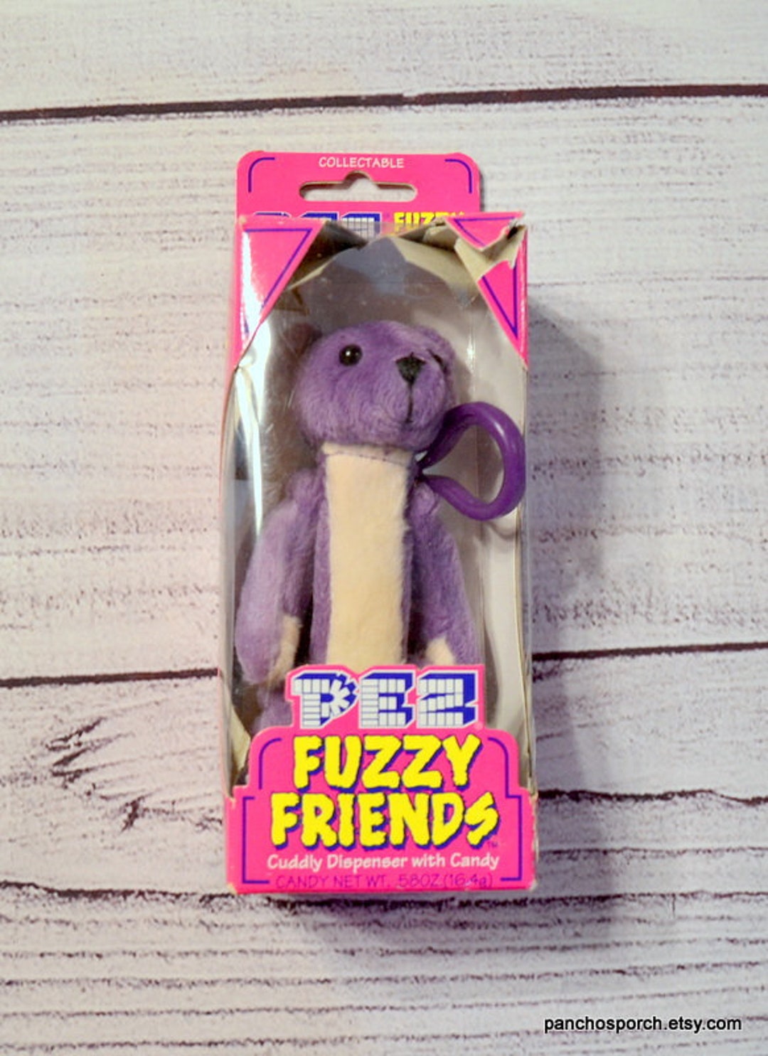 Vintage Gilbert Bear Pez Candy Dispenser in Package Purple Fuzzy ...