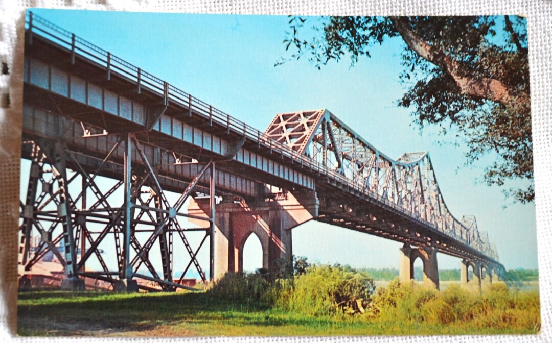 Vintage LOUISIANA Postcard Old Mississippi River Bridge Souvenir Unused ...