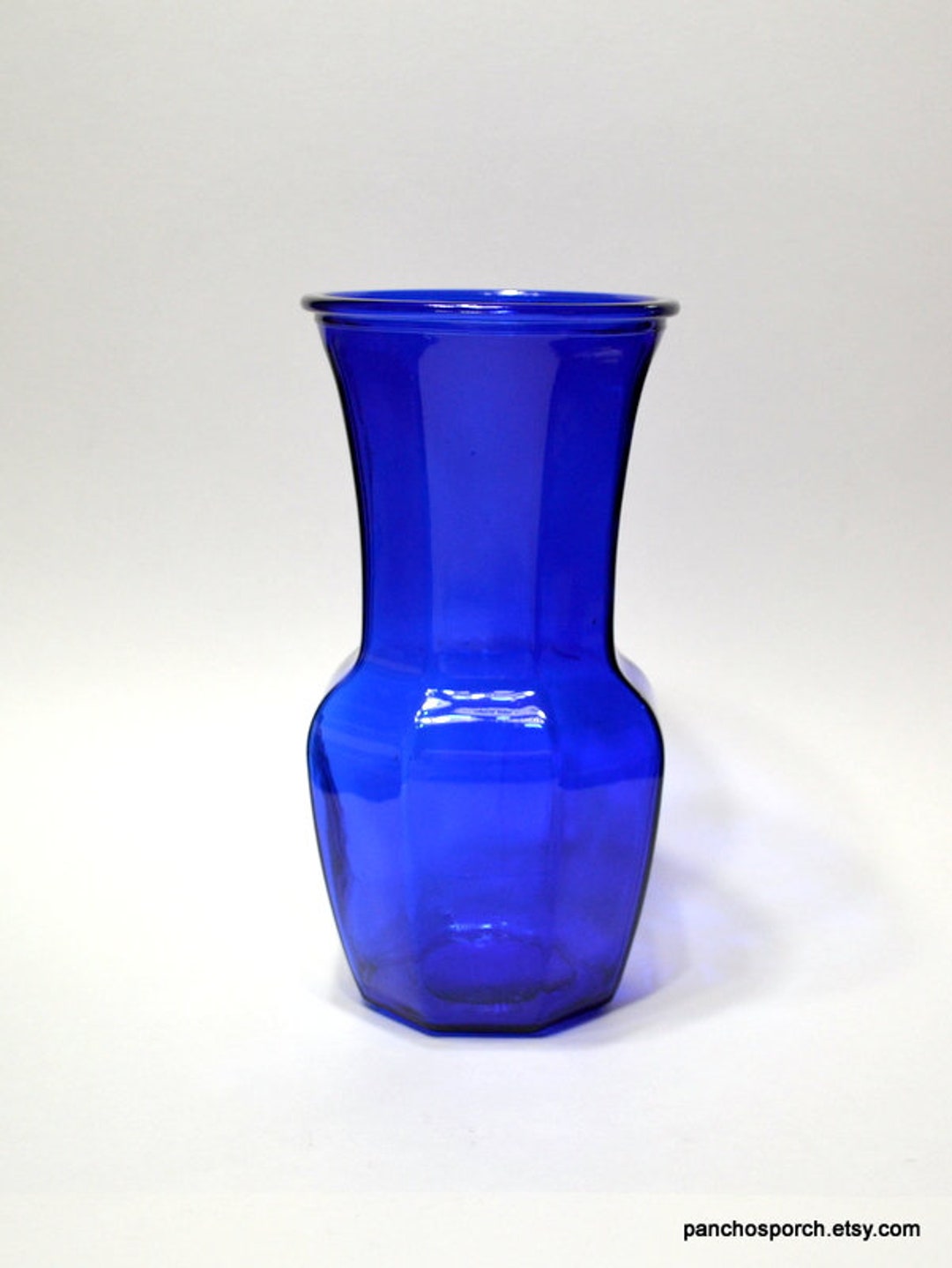 Vintage COBALT BLUE Glass Vase Tall Paneled 8 Sided Octagon Flower Vase ...