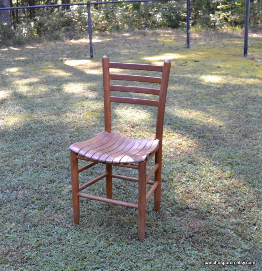 Vintage Oak Ladderback Chair Slat Seat Dining Desk Chair Primitive ...