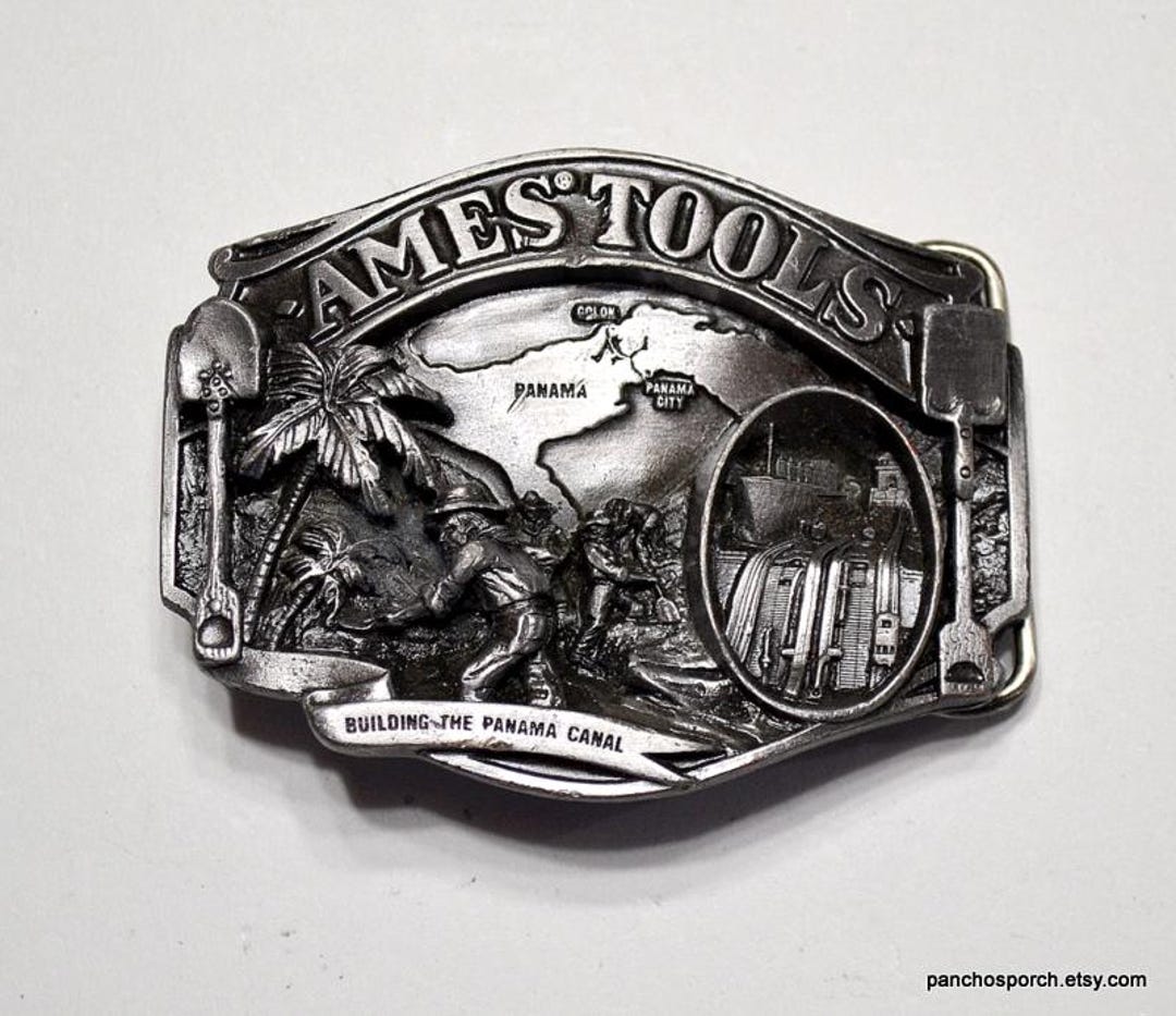 Vintage AMES TOOLS Belt Buckle: 1987 Panama Canal Pewter Accessory - Etsy