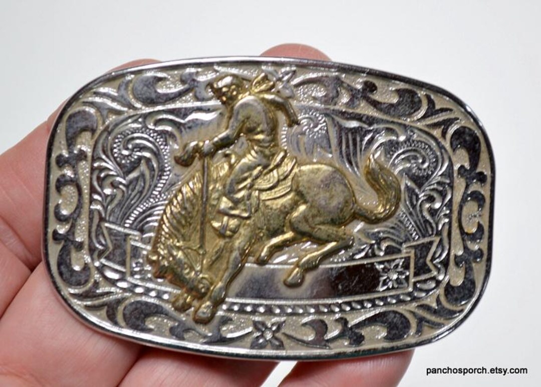 Vintage BUCKING BRONCO Belt Buckle Horse Cowboy Rodeo Wild West Silver ...
