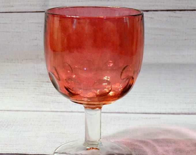 Vintage Cranberry Glass Goblet Water Glass Thumbprint Pattern Clear ...