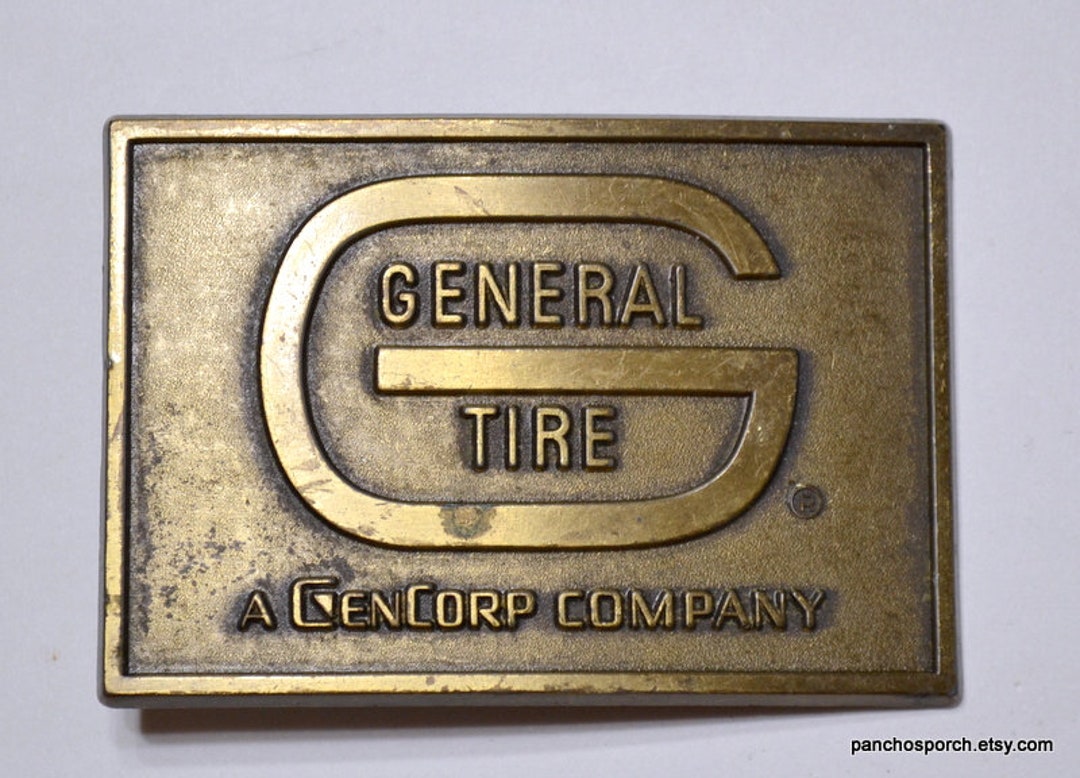 Vintage GENERAL TIRE Belt Buckle Brass Finish Gencorp Company Gift Mens ...