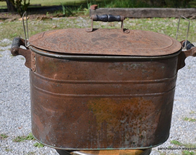 Vintage Copper Canner Boiler Pot With Lid Rustic Kitchen Decor Lifter ...