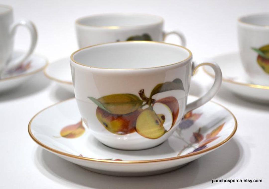 Vintage Royal Worcester Evesham Cup and Saucer Set of 4, Fruit Design ...