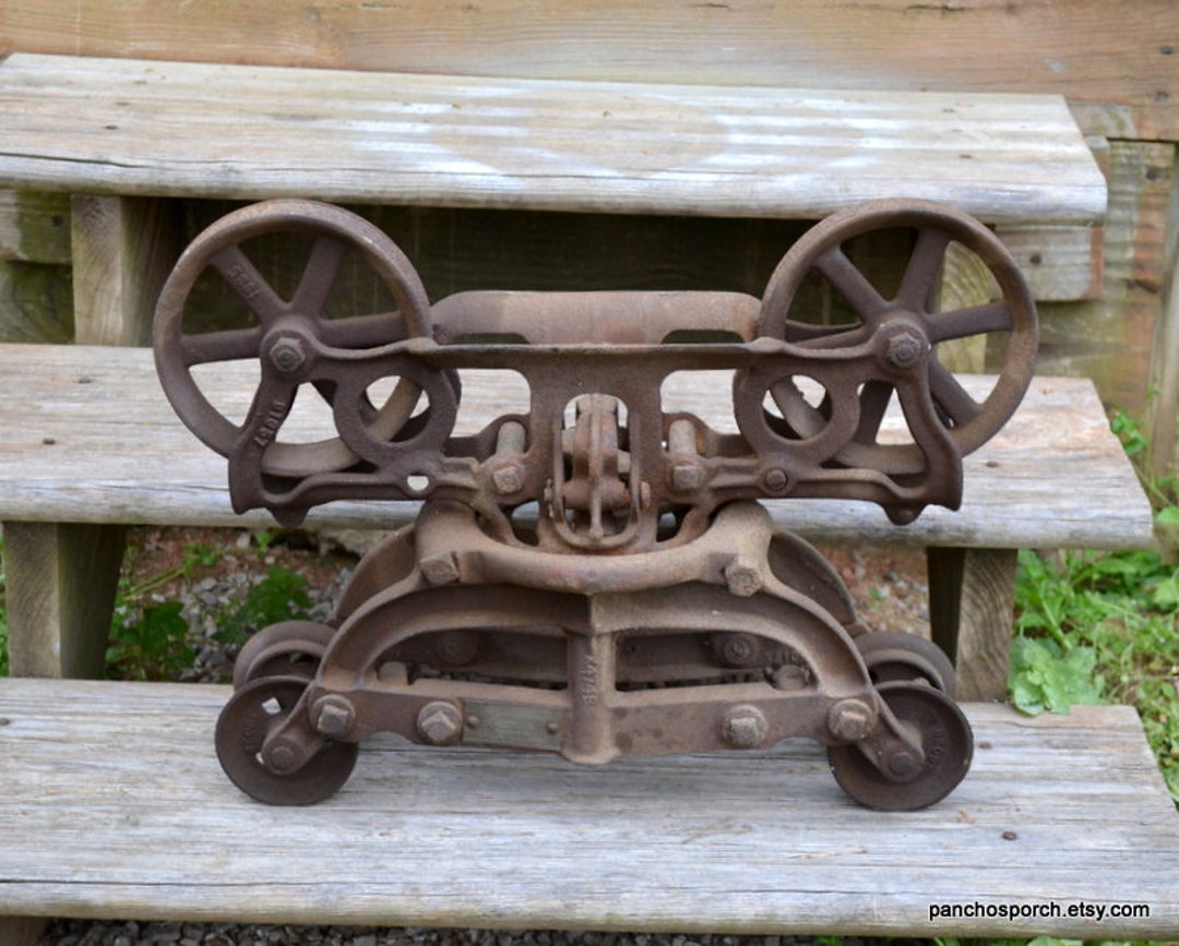 Vintage CAST IRON Hay Trolley Antique Barn Hay Unloader Equipment ...