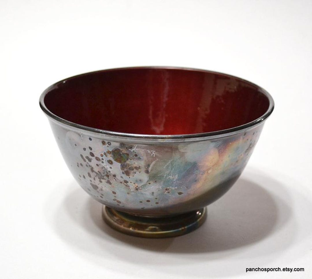 Vintage Towle Silverplate Bowl: Red Enamel Interior, Engraved Candy ...