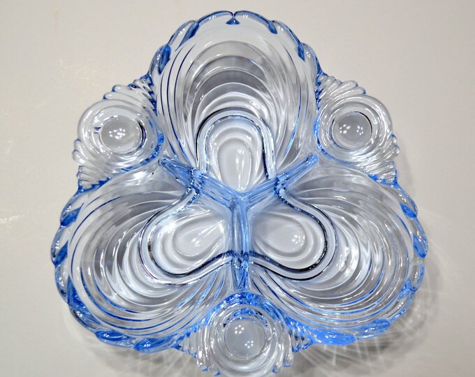 Vintage Cambridge CAPRICE Moonlight Blue Relish Dish Divided Bowl Swirls Bullseye Candy Nut Dish ...