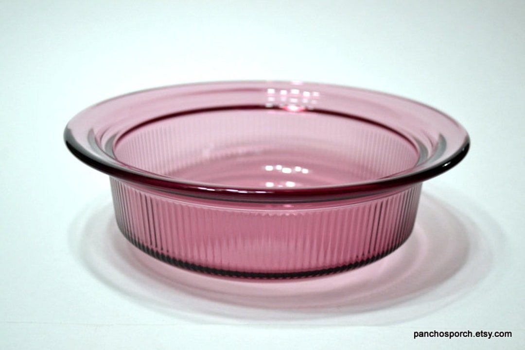 Vintage VISIONS Cranberry Casserole Dish V 31 B 2 Quart Ribbed Bowl ...