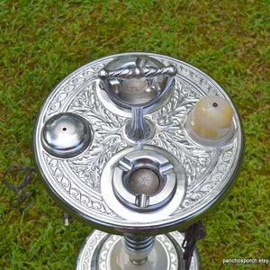 Vintage SMOKING STAND Lighted Chrome Metal Alabaster Glass Art Deco ...
