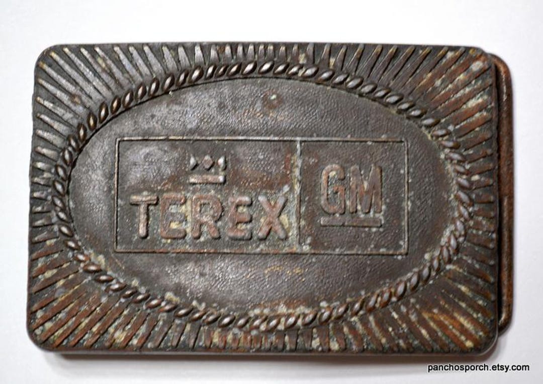 Vintage Terex GM Belt Buckle Worn Rusty Weathered Metal Construction ...