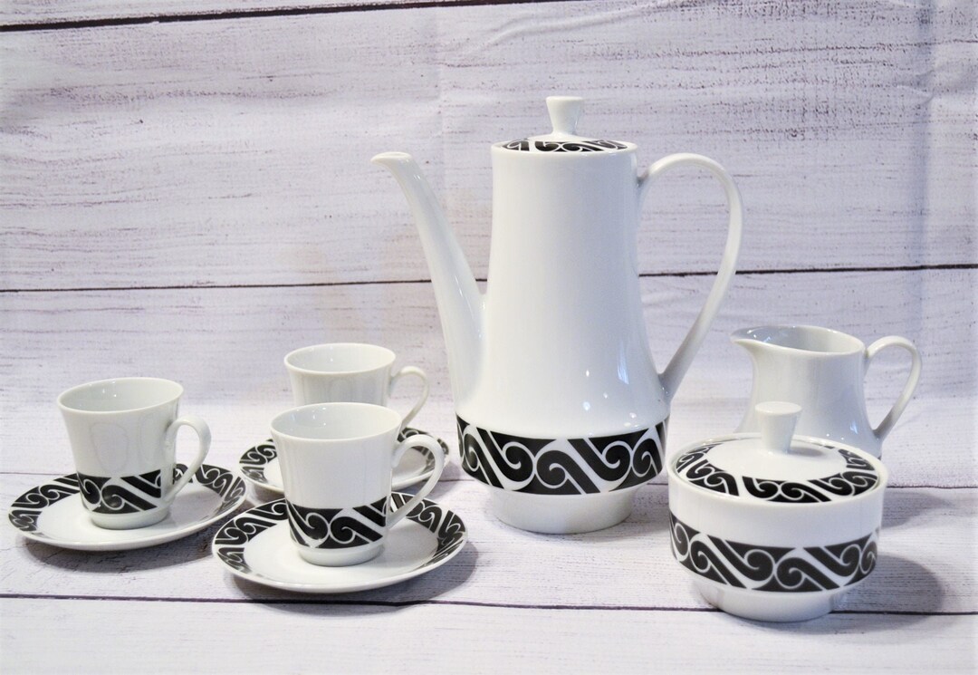 Vintage Winterling Demitasse Coffee Set: Mod Black Swirl, Western ...