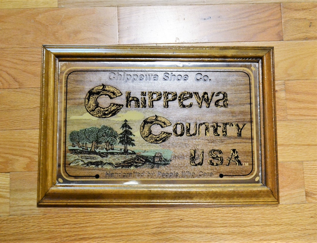 Vintage Chippewa Shoe Co Mirrored Sign Wooden Frame Wall Decor ...