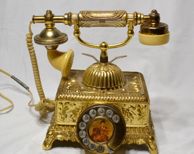 Vintage Vintage Ornate Rotary Telephone Gold Tone Hollywood Regency ...
