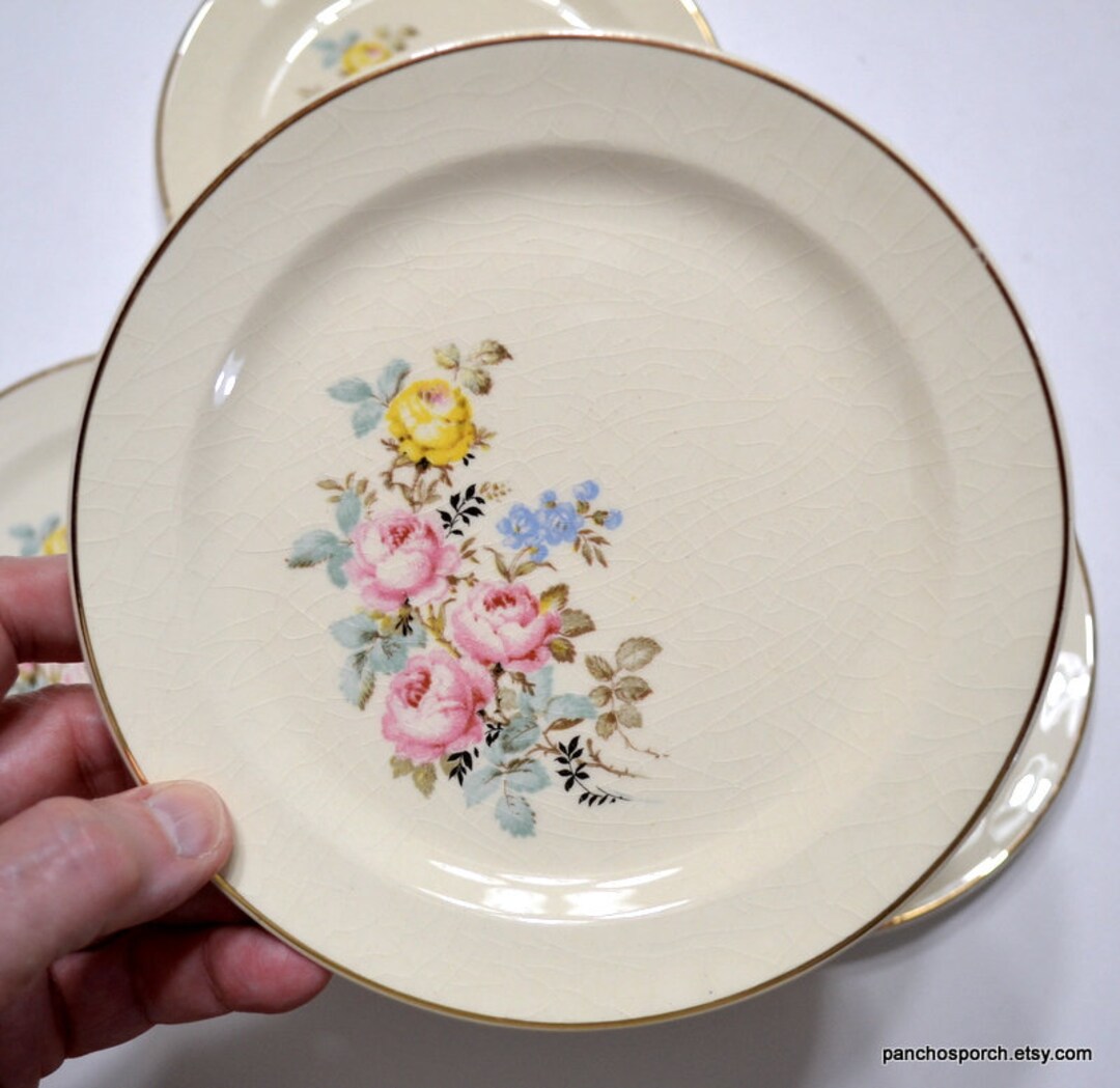 Vintage Taylor Smith Taylor Floral Bread Plate Set of 4 Pink Yellow ...