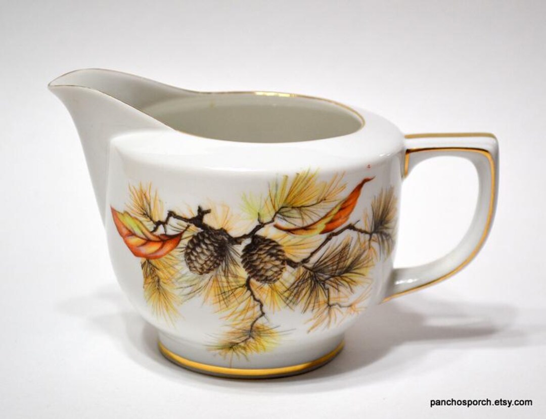 Vintage KYOTO PINES Creamer Pitcher Pine Needles Pine Cones Winter Fall ...