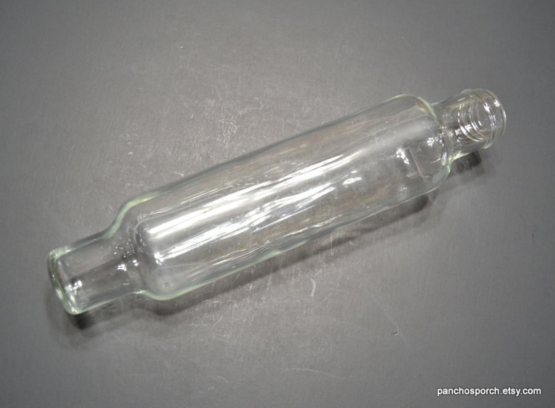 Vintage Clear Glass Rolling Pin 13 Inch Missing Screw Cap Kitchen ...