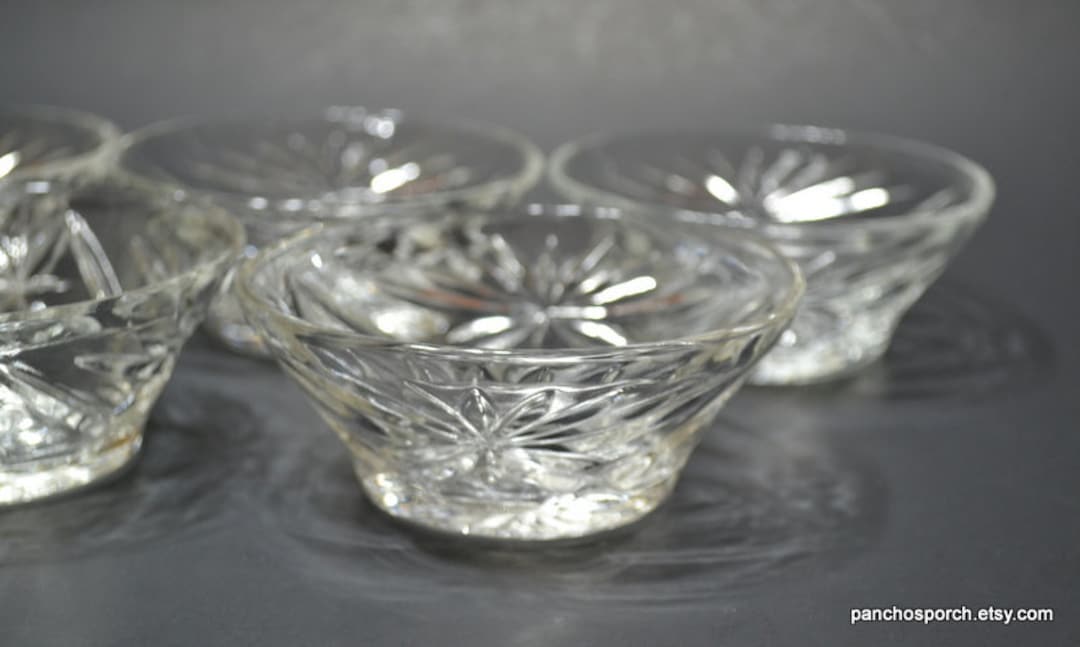 Vintage PRESCUT CLEAR Dessert Bowl Set of 5 Pressed Glass Star Pattern ...