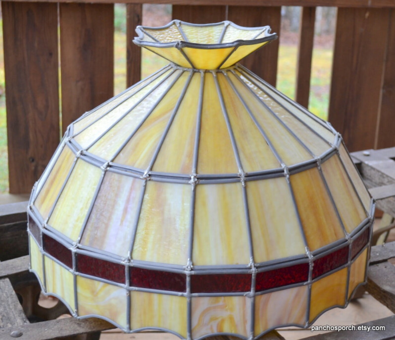 Vintage Slag Stained Glass Hanging Light Amber Red Large 20 - Etsy