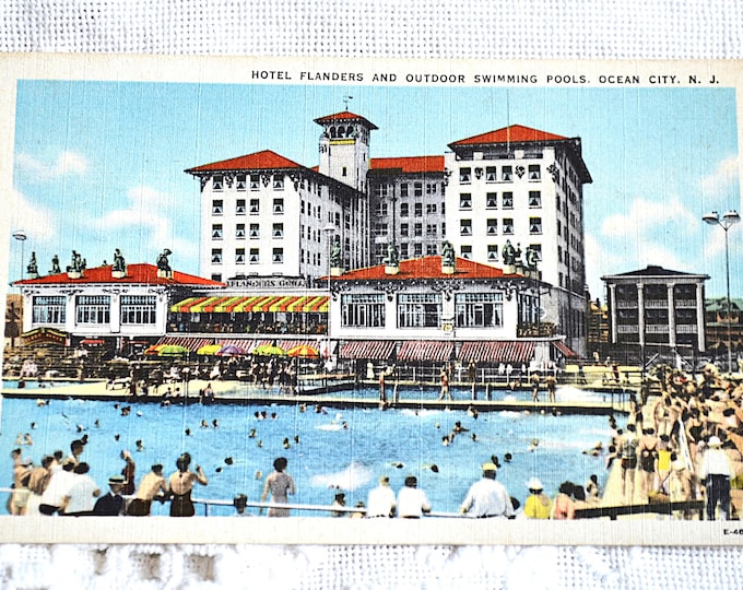 Vintage NEW JERSEY Postcard Ocean City Flanders Hotel Pool Summer ...