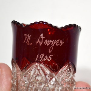 Vintage RUBY RED Flash Glass Souvenir Toothpick Holder M Dwyer 1905 ...