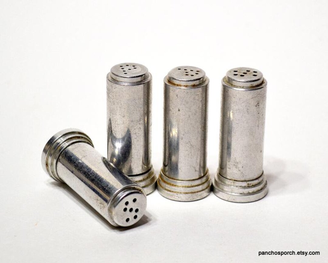 Vintage Mini Salt Pepper Shakers Set of 4 Silver Metal Tiny Shakers ...