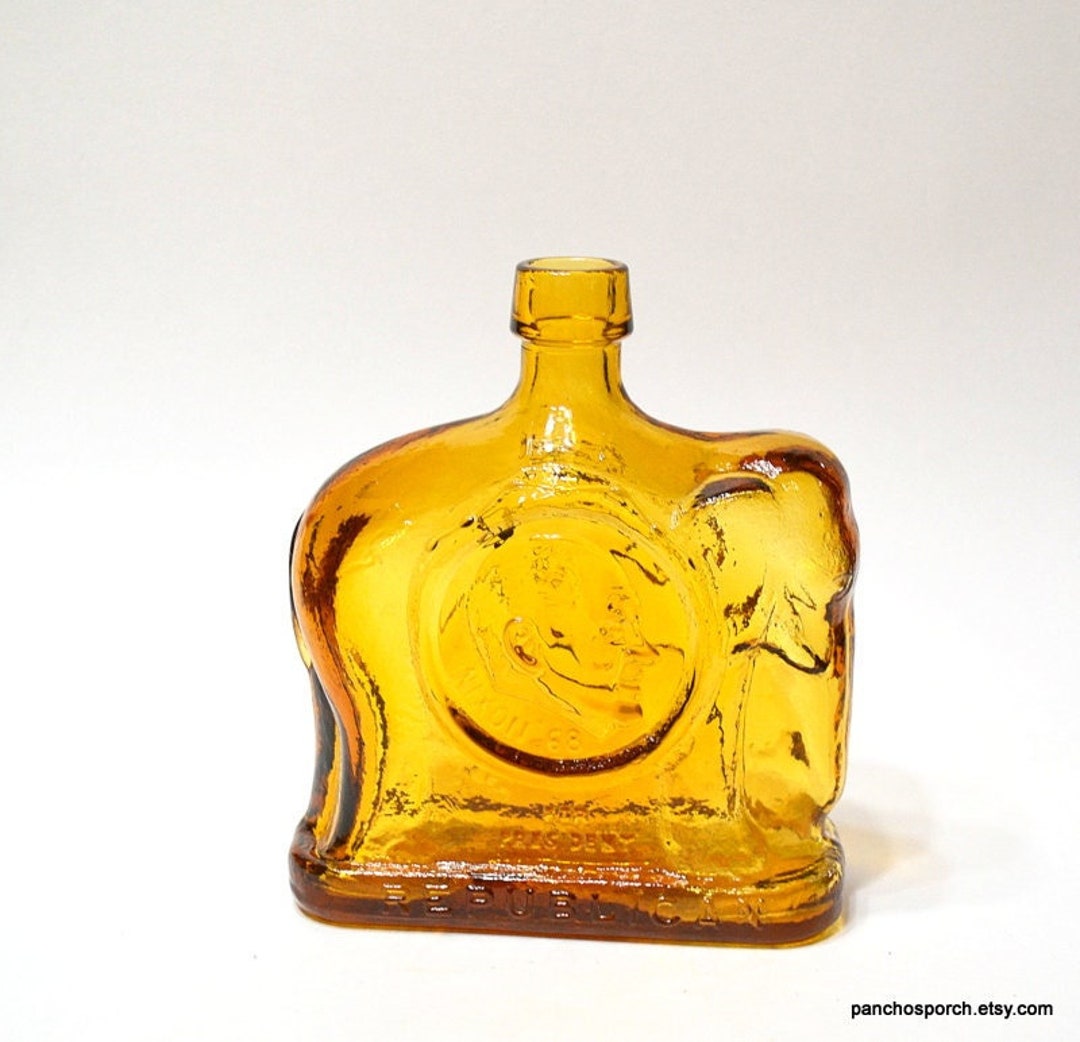 Vintage Wheaton Amber Glass Decanter: 1968 Nixon Agnew Elephant Bottle ...