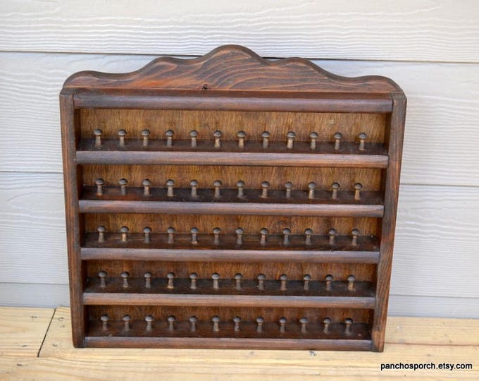 Vintage Wooden Thimble Display Cabinet Hanging Shelf 60 Pegs Dark Wood ...