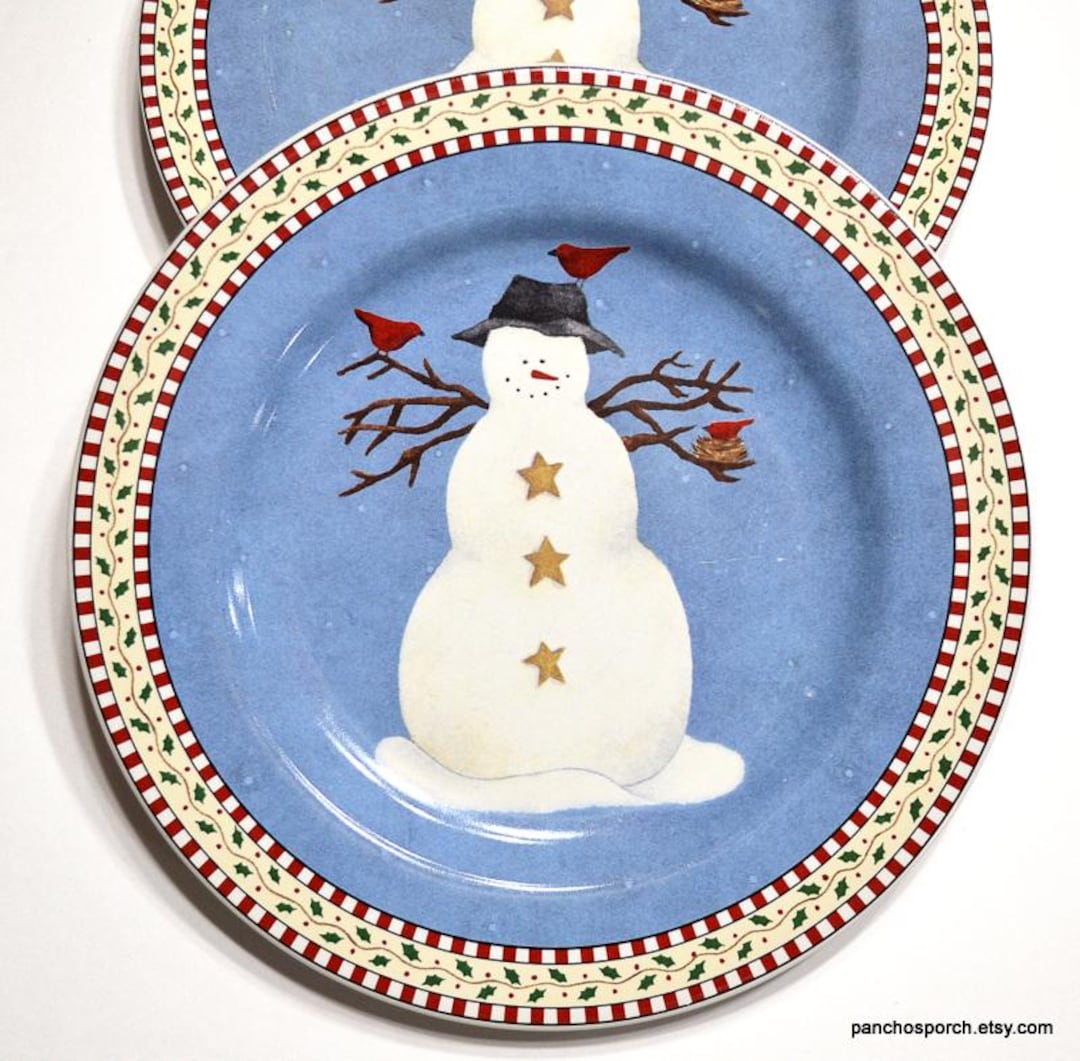 Vintage Debbie Mumm Snowman Salad Plates: Whimsical Holiday Dinnerware ...