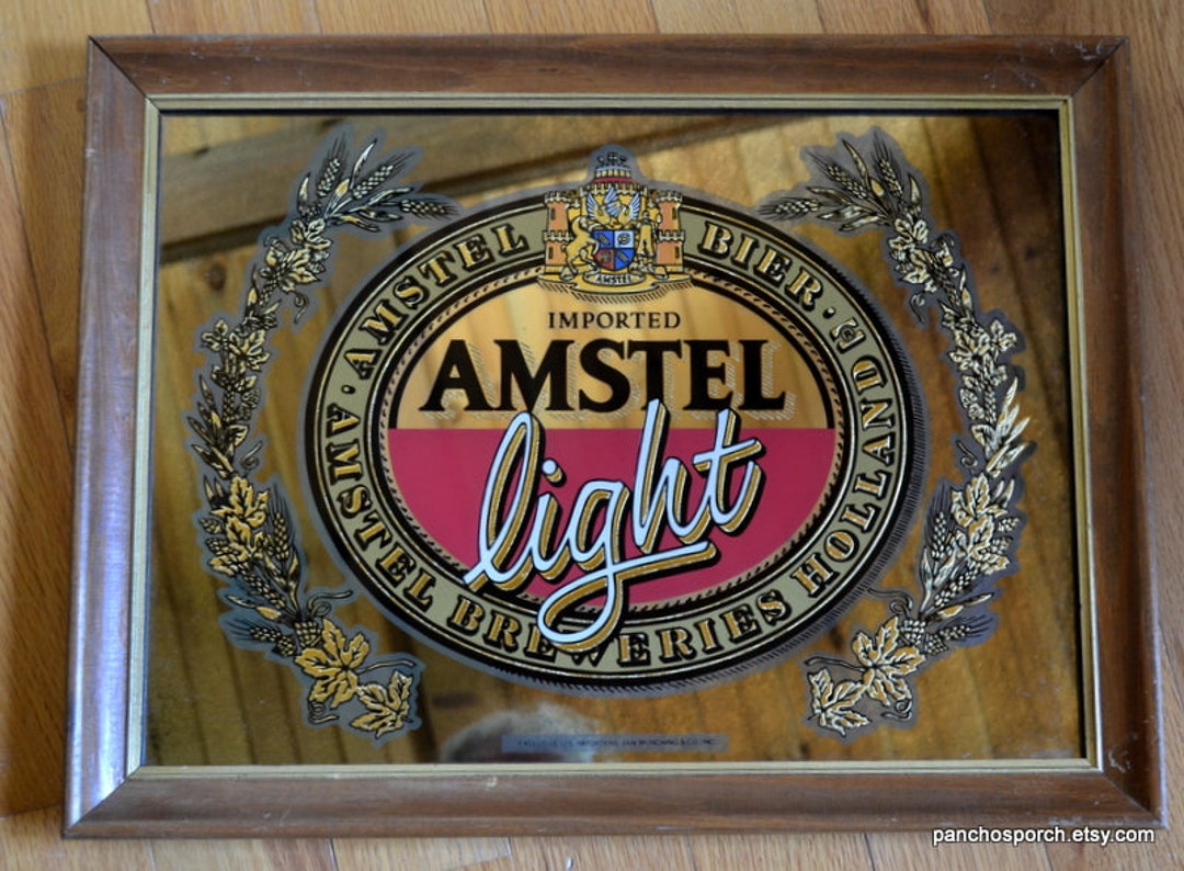 Vintage AMSTEL LIGHT Mirror Sign Framed Beer Brewery Advertising ...