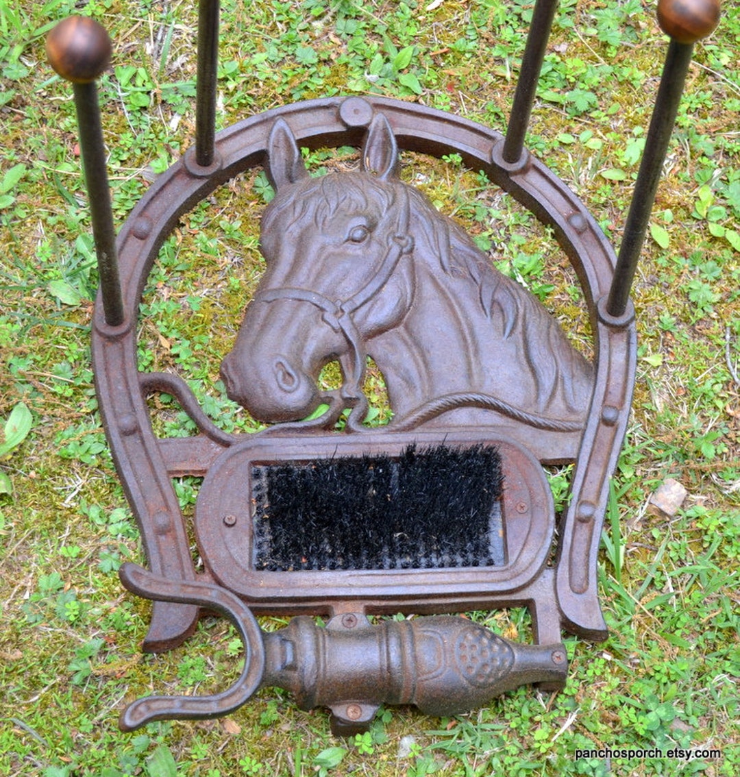 Vintage CAST IRON Horse Boot Scraper Jack Storage Rack Horseshoe ...