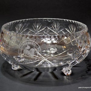 Vintage Crystal Trophy Bowl Etched Pekingese Club of America 10" Round ...