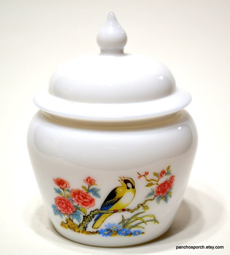 Vintage Avon Milk Glass Ginger Jar: Bird & Flower Decor - Etsy