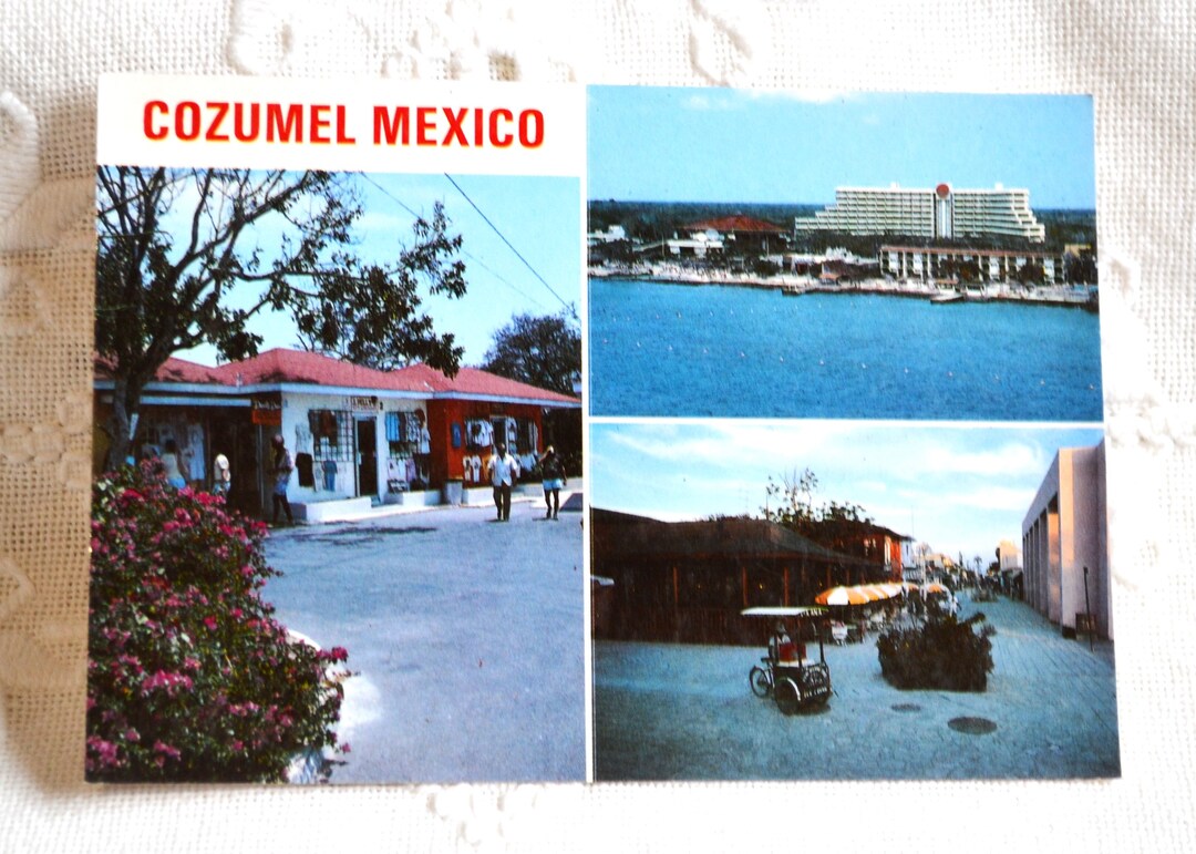 Vintage MEXICO Postcard Cozumel Scene Shops Tropical Vacation Post Card ...