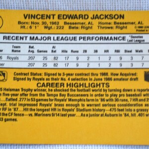 Bo Jackson 35 Baseball Card 1987 Donruss Trading Card Rookie KC Royals ...