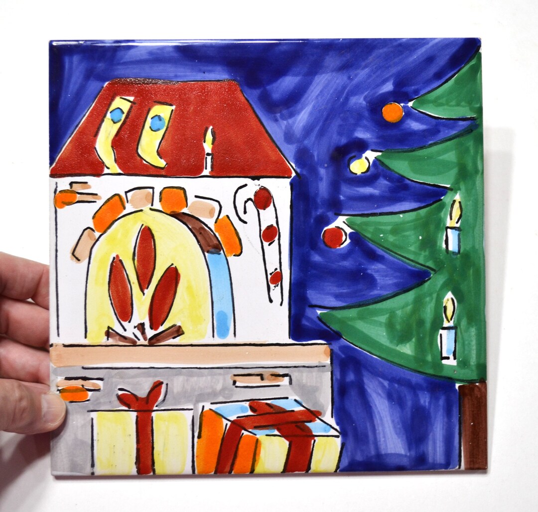 Vintage Christmas Tile: Hand-painted Holiday Decor, Made in Italy - Etsy