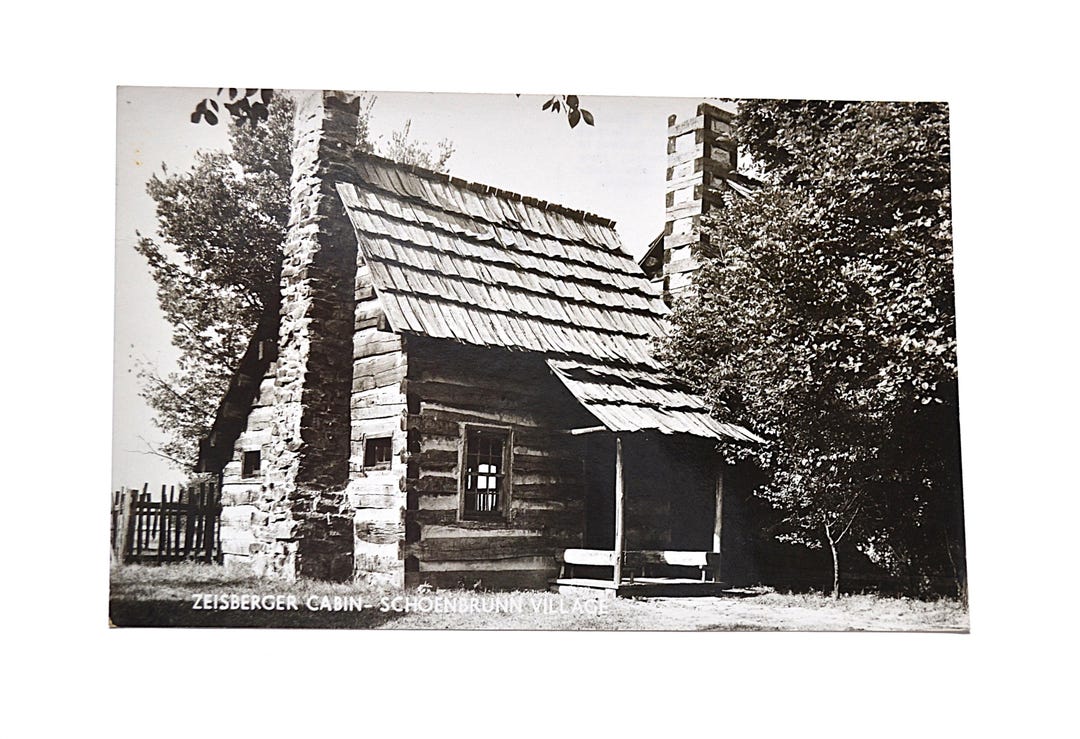 Vintage OHIO Postcard Zeisberger Cabin Schoenbrunn Village Souvenir - Etsy