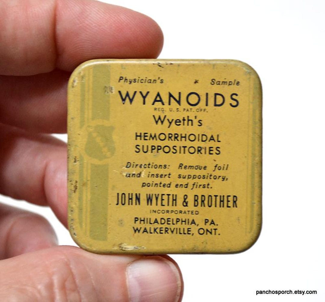 Vintage Wyanoids Tin: Wyeth's Hemorrhoidal Suppositories, Medical ...