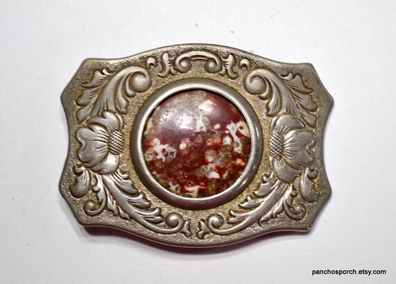 Vintage CHAMBERS Belt Buckle Reversible Center Faux S… - Gem