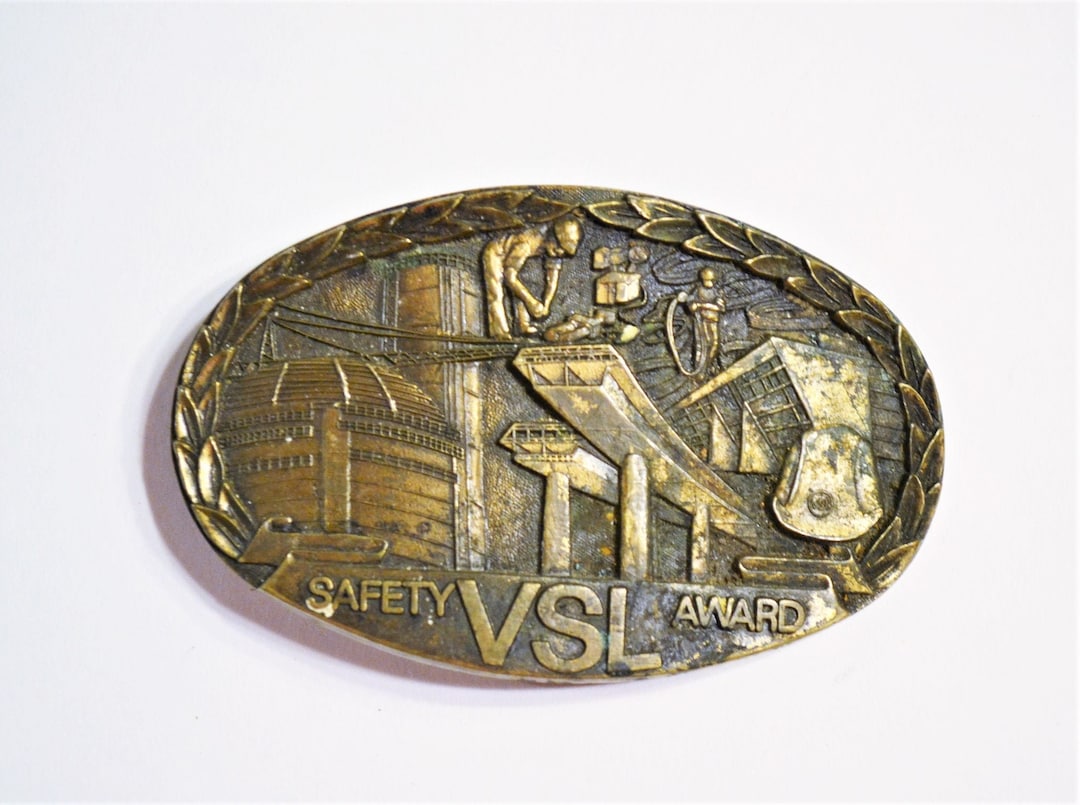 Vintage VSL Safety Award Belt Buckle: Brass Construction Metal Worker ...