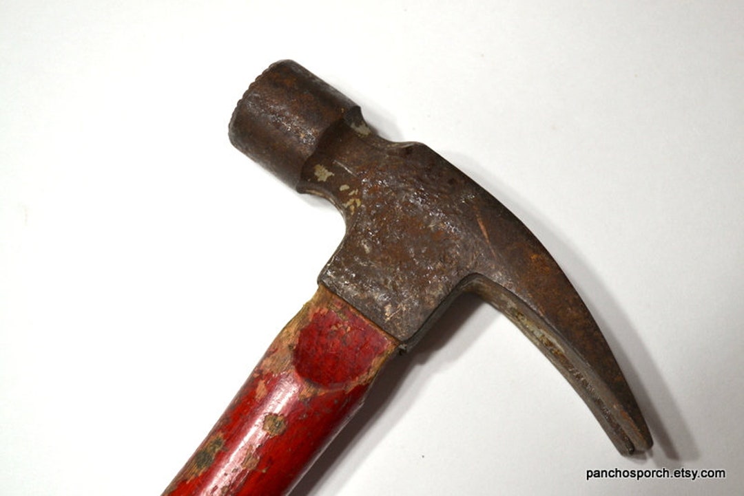 Vintage Claw Hammer Tool Worn Metal Red Wooden Handle Unmarked ...