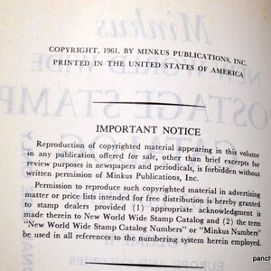 Vintage MINKUS World Wide Postage Stamp Catalog Book 1962 Edition ...