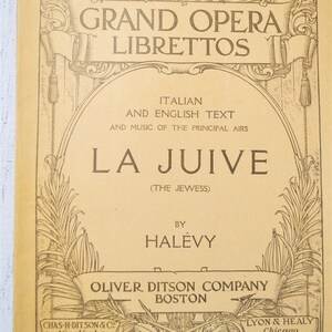 Vintage Grand Opera Libretto La Juive the Jewess Script Music - Etsy