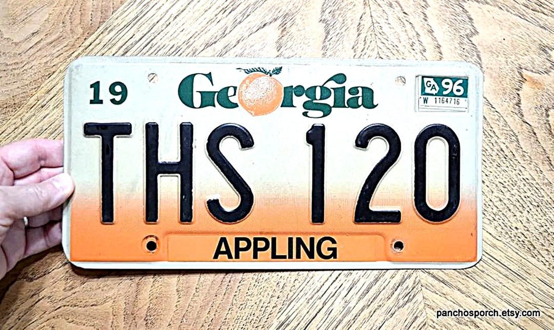 Vintage GEORGIA 1996 License Plate Car Tag Appling County Peach Man ...