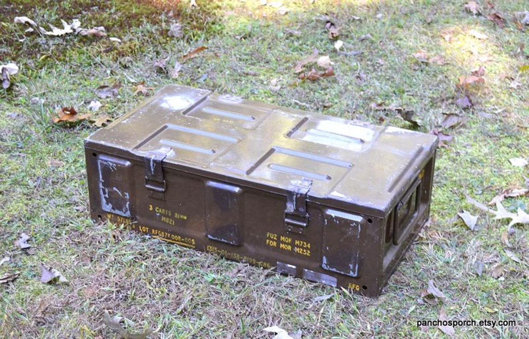 Vintage Metal Military Box Brown Hinged Latching Box Long Flat Military ...