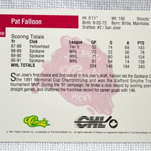 Pat Falloon Hockey Card 1991 Classic Drafts Pick No 2 NHL Rookie ...