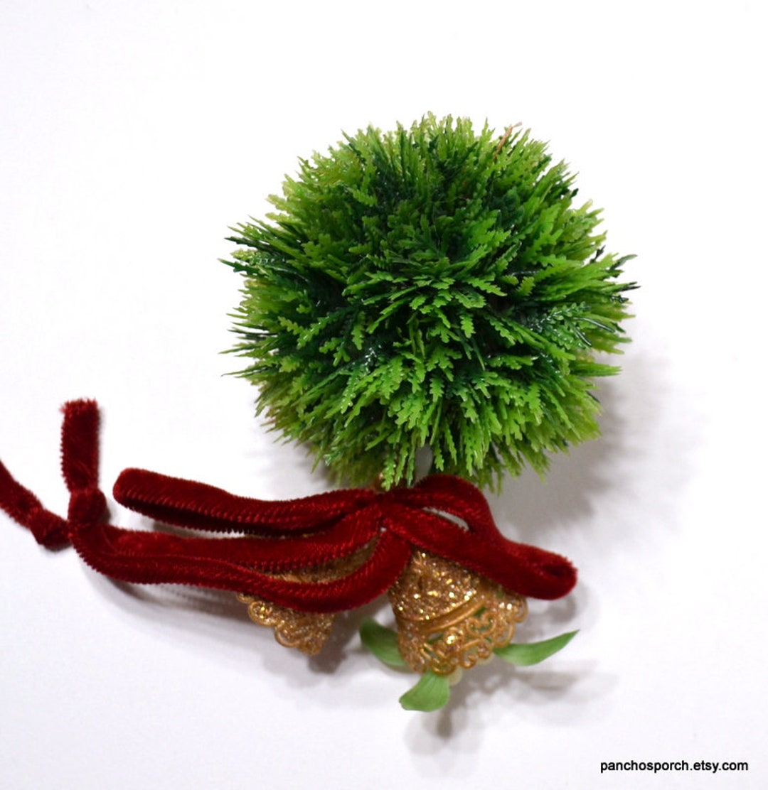 Vintage Mistletoe Ball: Plastic Evergreen, Gold Bells, Red Ribbon - Etsy