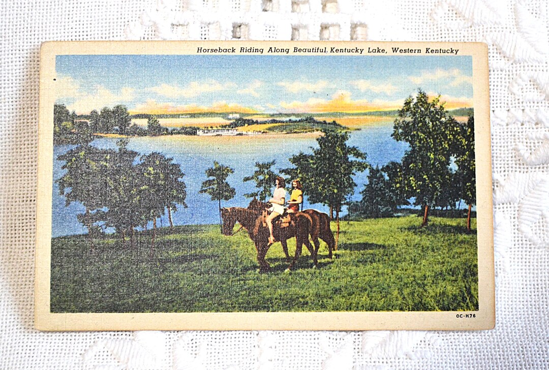 Vintage KENTUCKY Post Card Horse Back Riding Kentucky Lake Americana ...
